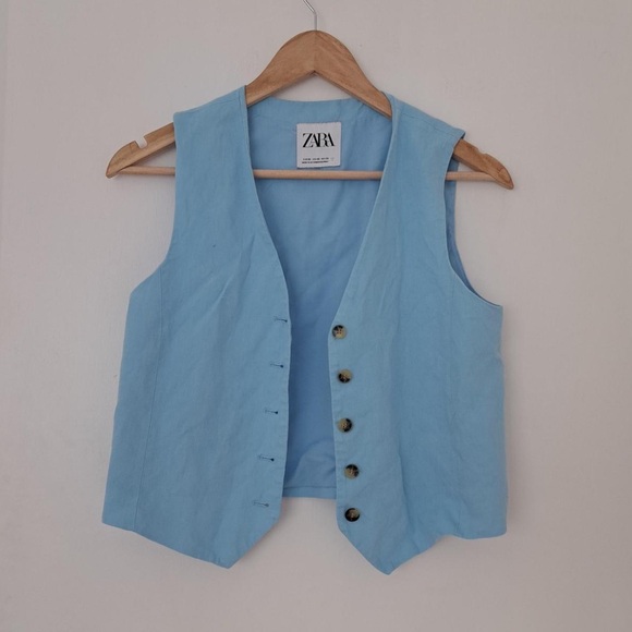 Zara | Tops | Zara Light Blue Buttoned Vest | Poshmark